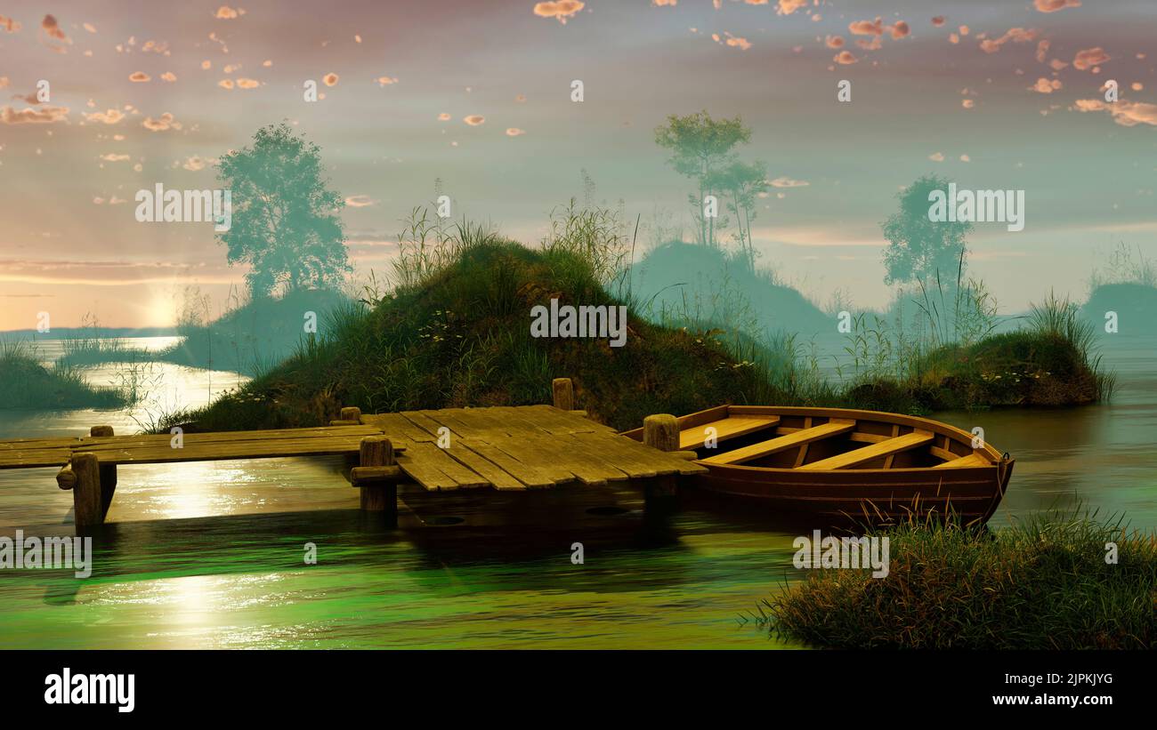 landscape with boat fishing background, beautiful evening, boat fishing ...