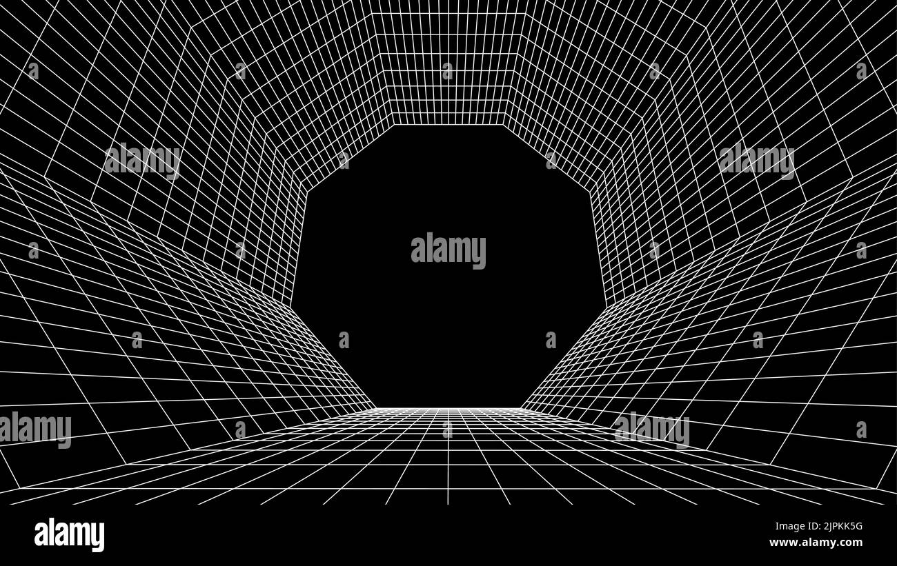 Abstract 80s styled computer background. Sci-fi architecture interior ...