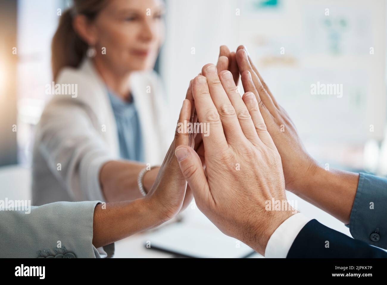 Hands of corporate, businesspeople or staff together in solidarity ...