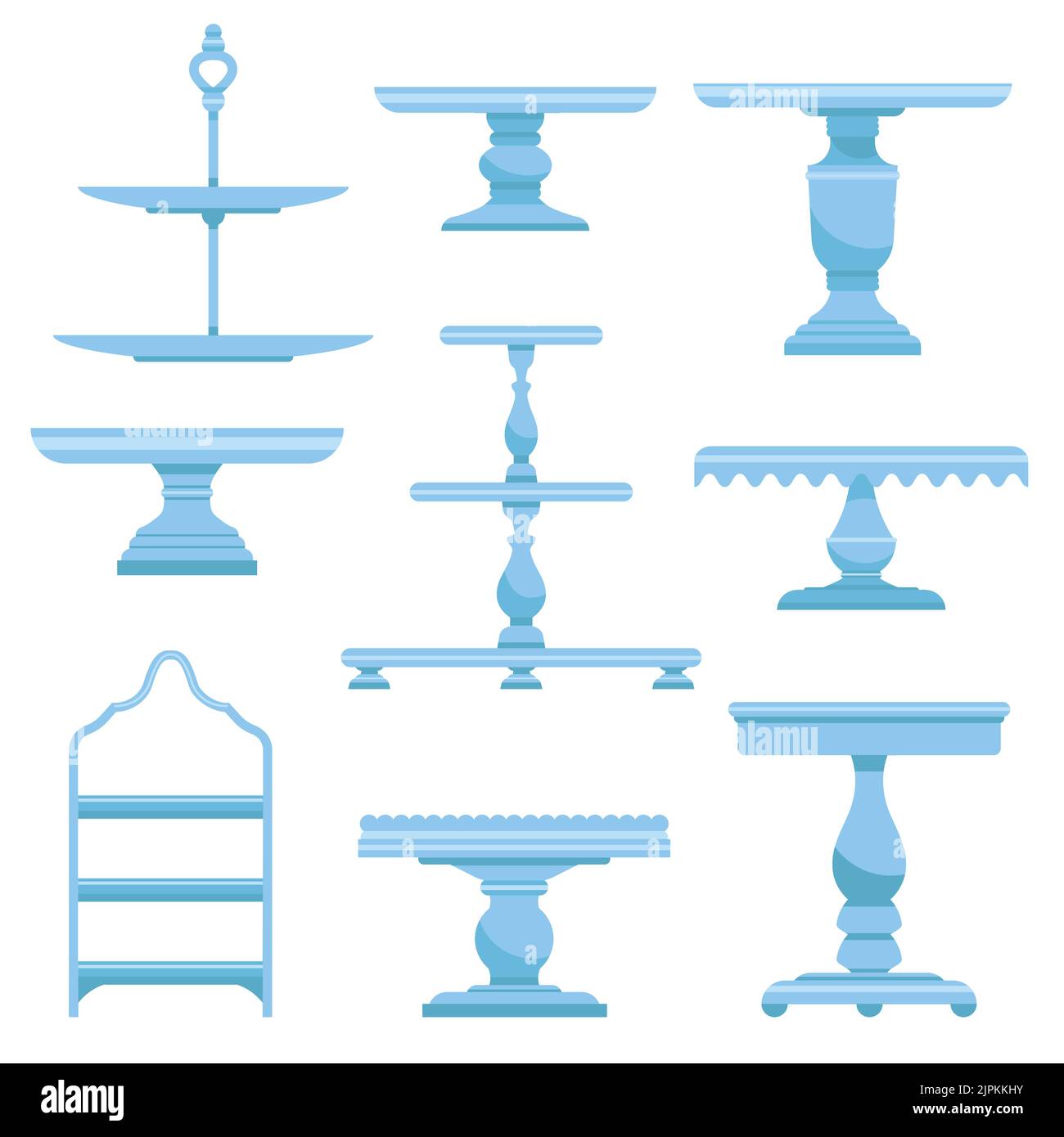 Set of cake stands in flat icon style. Empty tray for fruit and ...