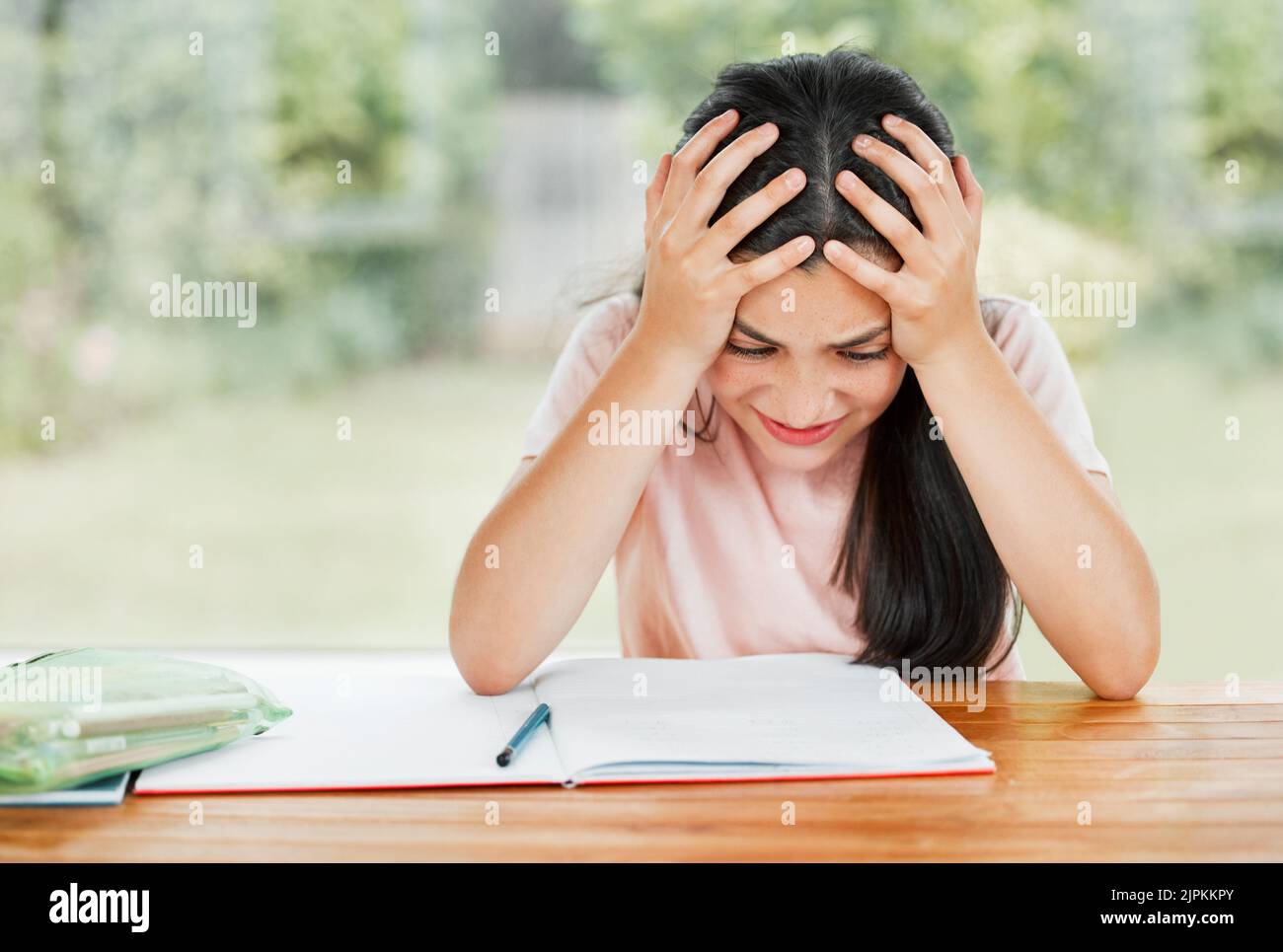 Stress, anxiety and overwhelmed with a little girl struggling with her ...