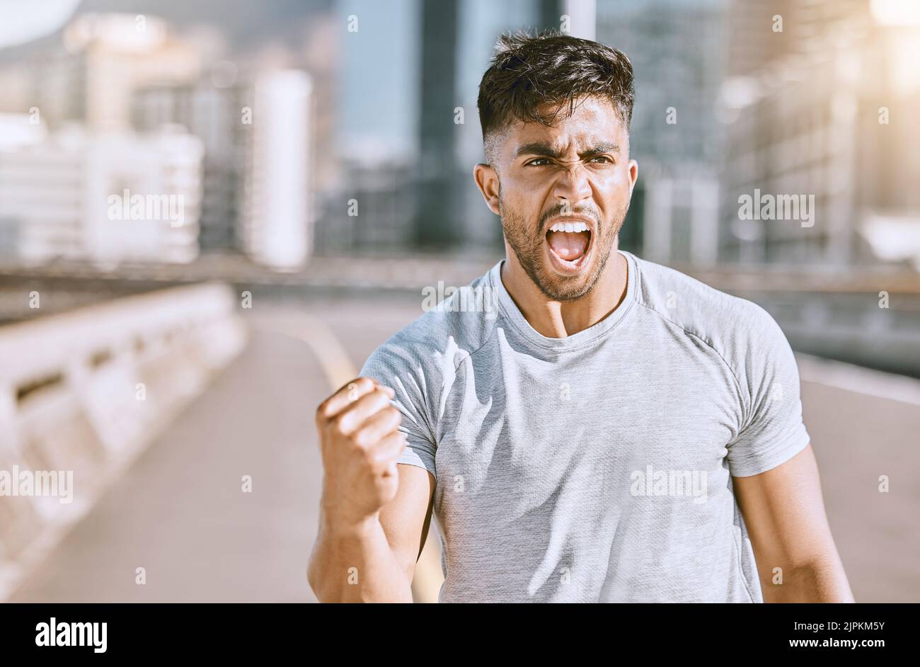 Exercise motivation, celebration and training of a man runner after ...