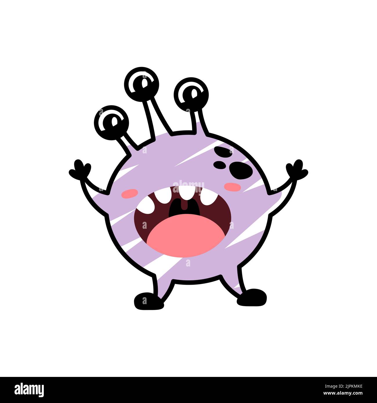 Funny cartoon purple monster with three eyes is scary. A fictional ...