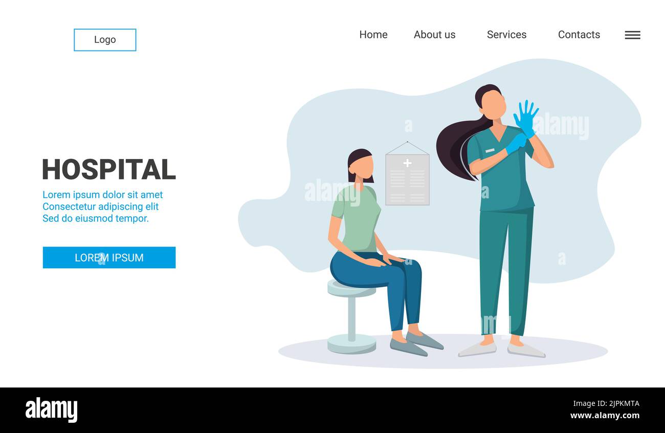 the doctor at the reception of patients puts on gloves the inscription hospital Stock Vector ...