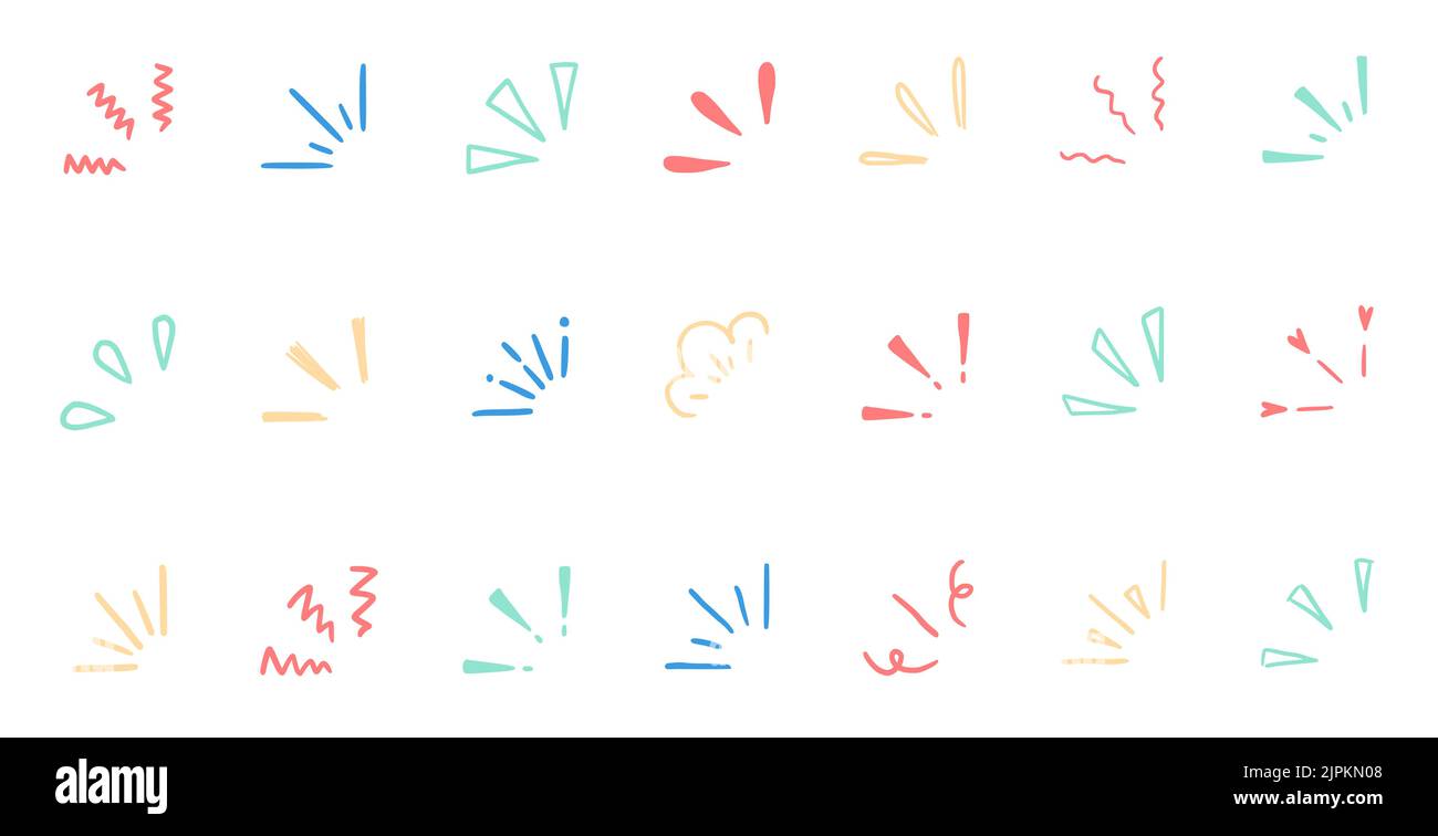 Doodle pop surprise line elements. Hand drawn shine sunburst ray frame ...