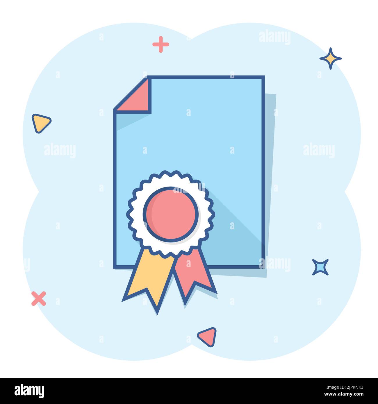Vector cartoon certificate icon in comic style. Diploma sign ...