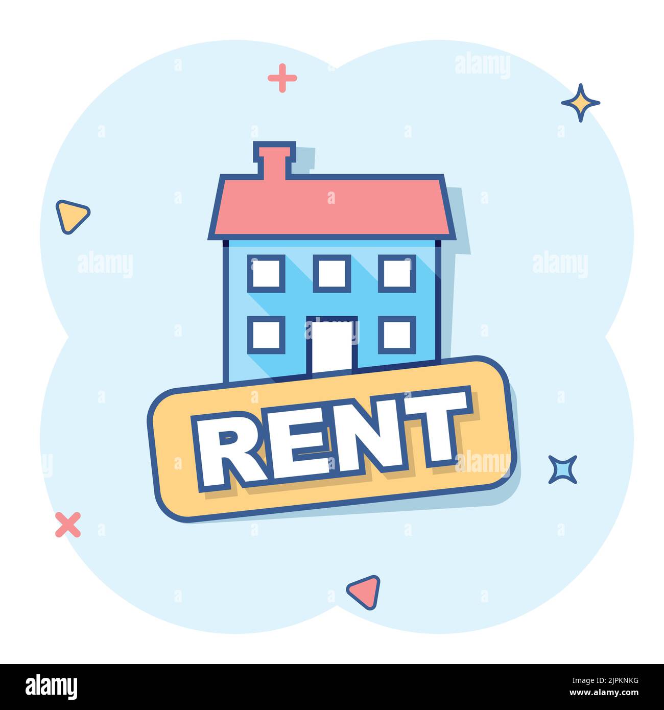 Vector cartoon rent house icon in comic style. Rent sign illustration ...