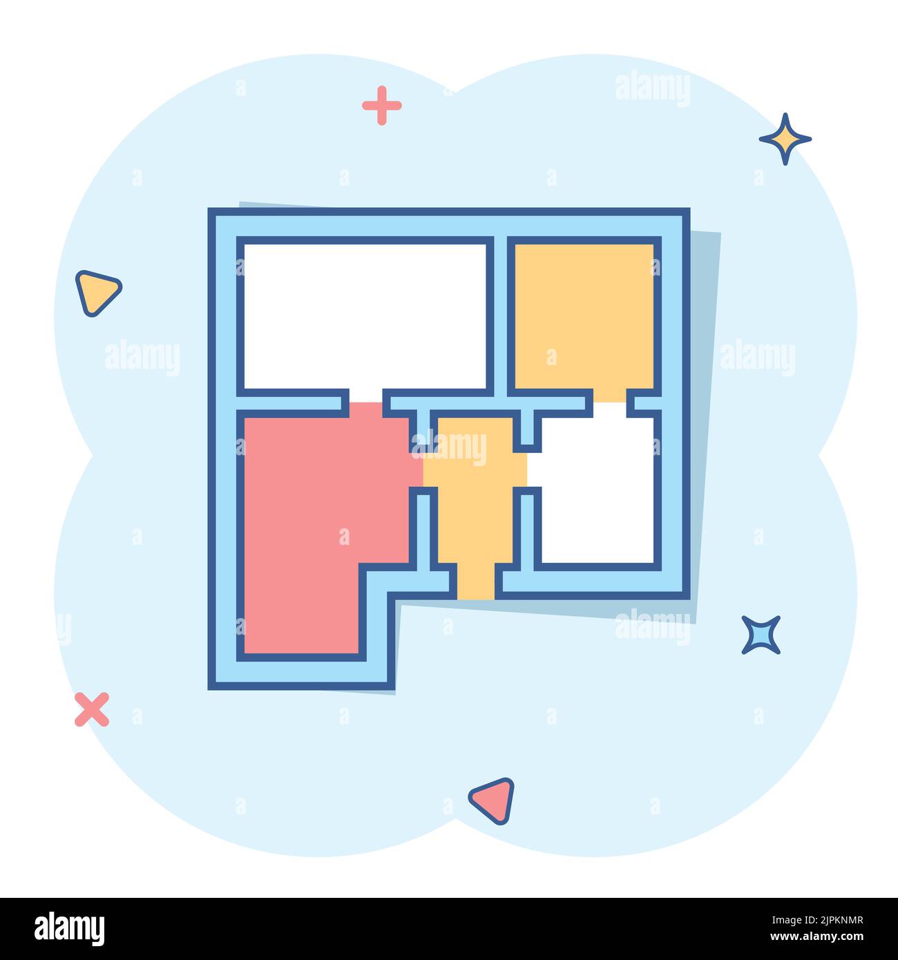 Vector cartoon house plan icon in comic style. Architect scheme sign ...
