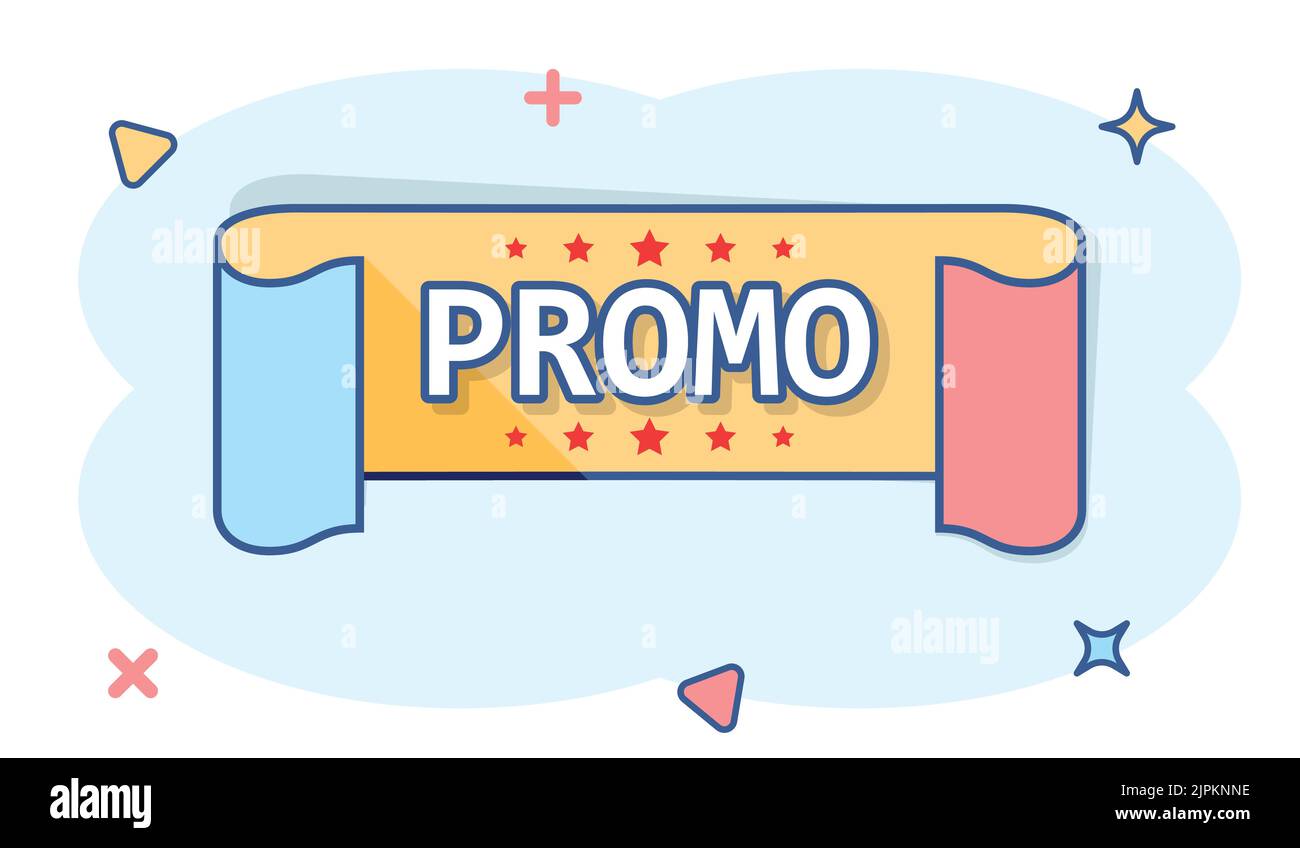 Vector cartoon promo ribbon icon in comic style. Discount sticker label ...