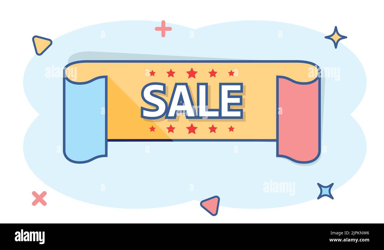 Vector cartoon sale ribbon icon in comic style. Discount, sale sticker ...