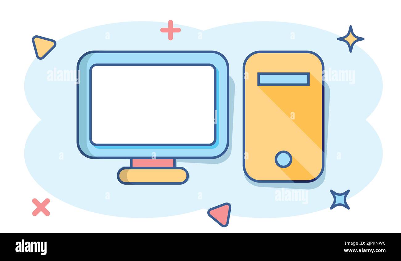 Vector cartoon computer icon in comic style. Monitor sign illustration ...