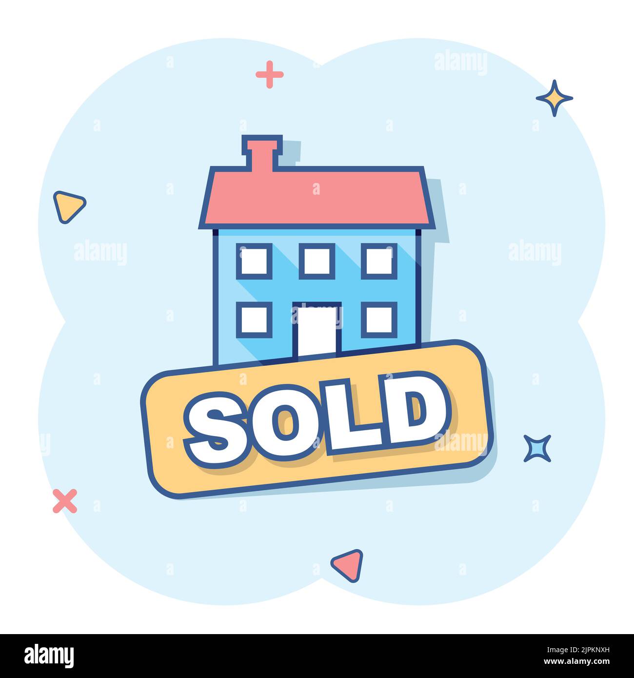 Vector cartoon sold house icon in comic style. Sold sign illustration ...