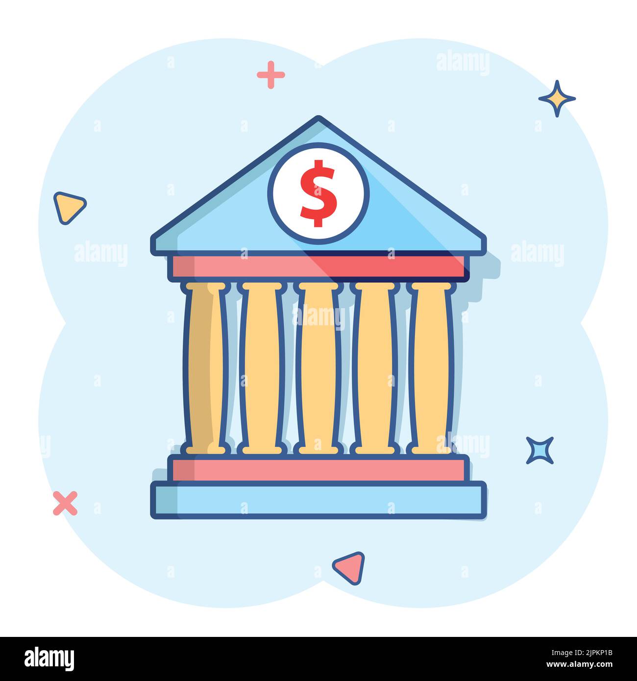 Vector cartoon bank building with dollar sign icon in comic style. Bank ...