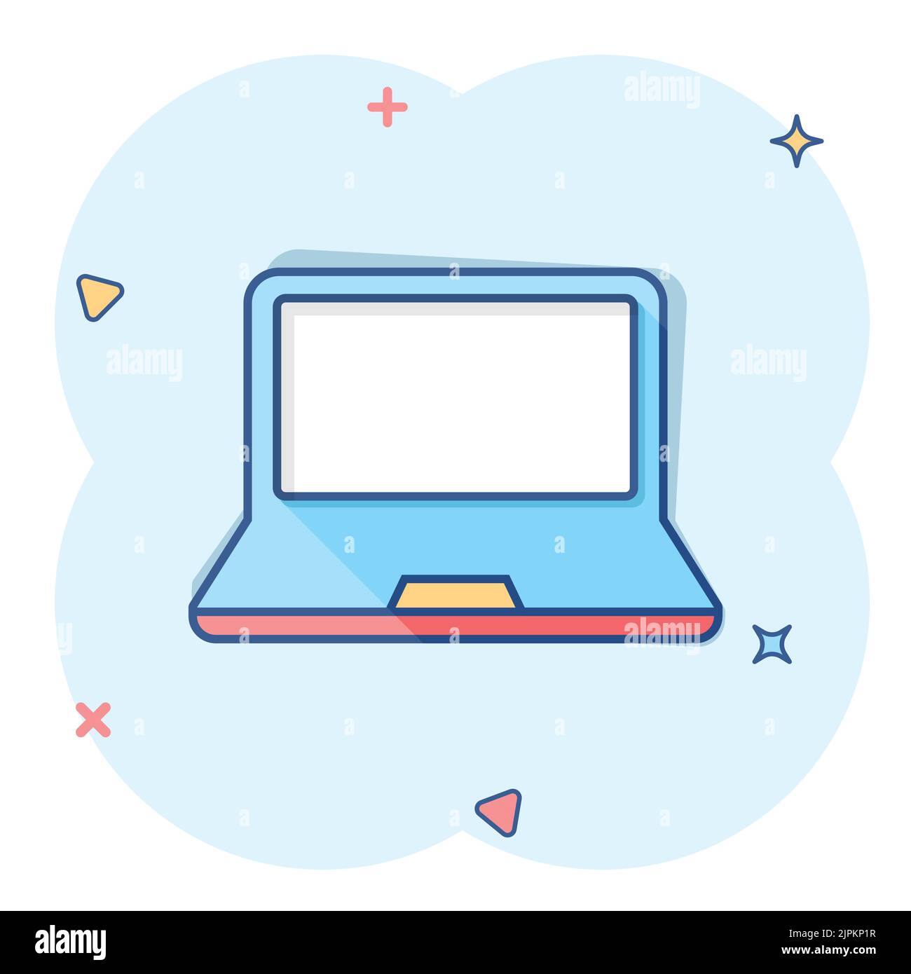 Vector cartoon laptop computer icon in comic style. Notebook sign ...