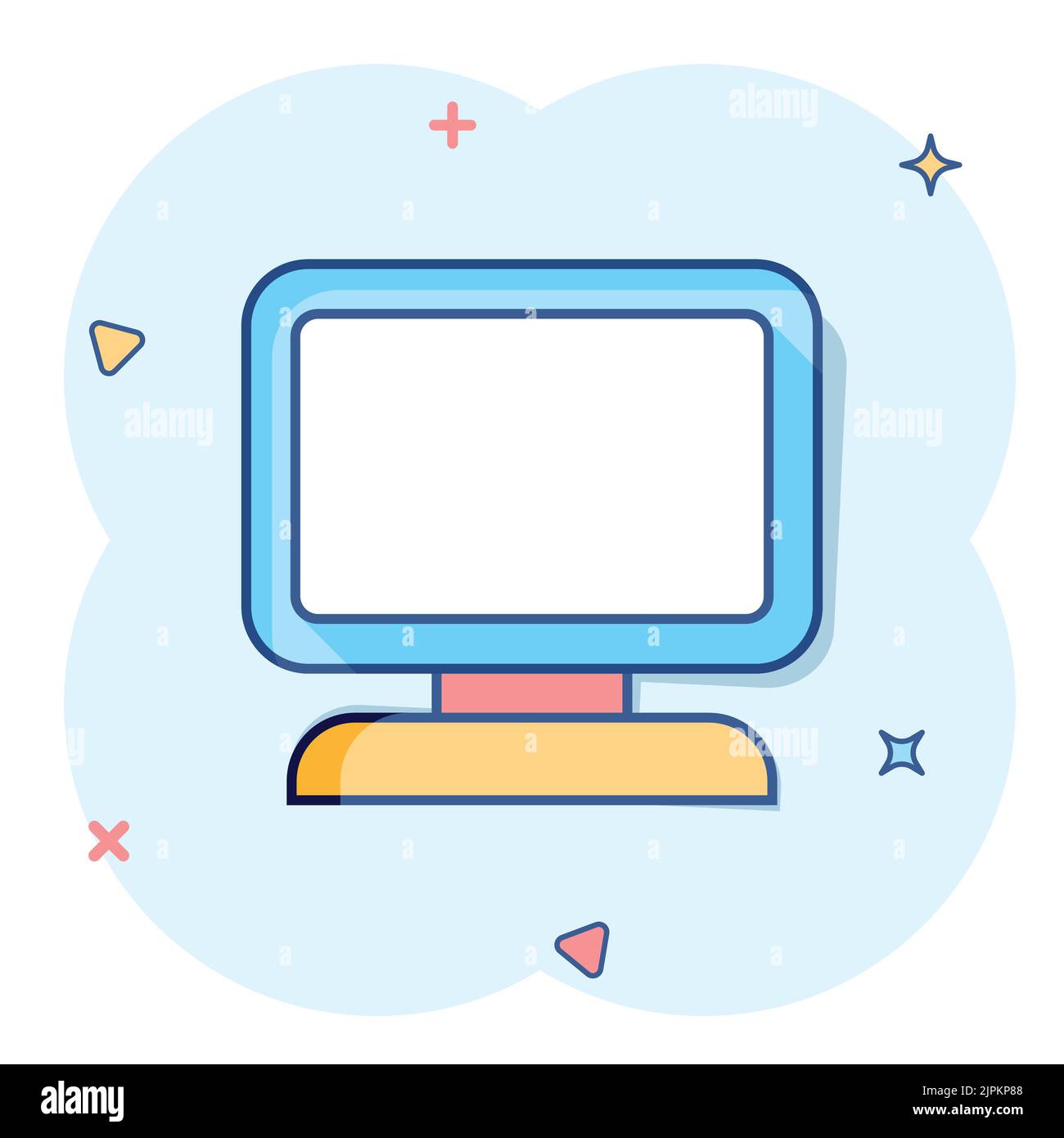 Vector cartoon computer icon in comic style. Monitor sign illustration ...