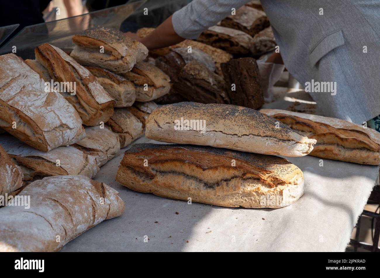 Sour dough bio bread made with natural yeast starter and baked in wood ...