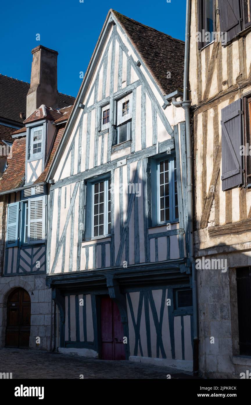 View on old streets and houses of Auxerre, medieval city on river Yonne ...