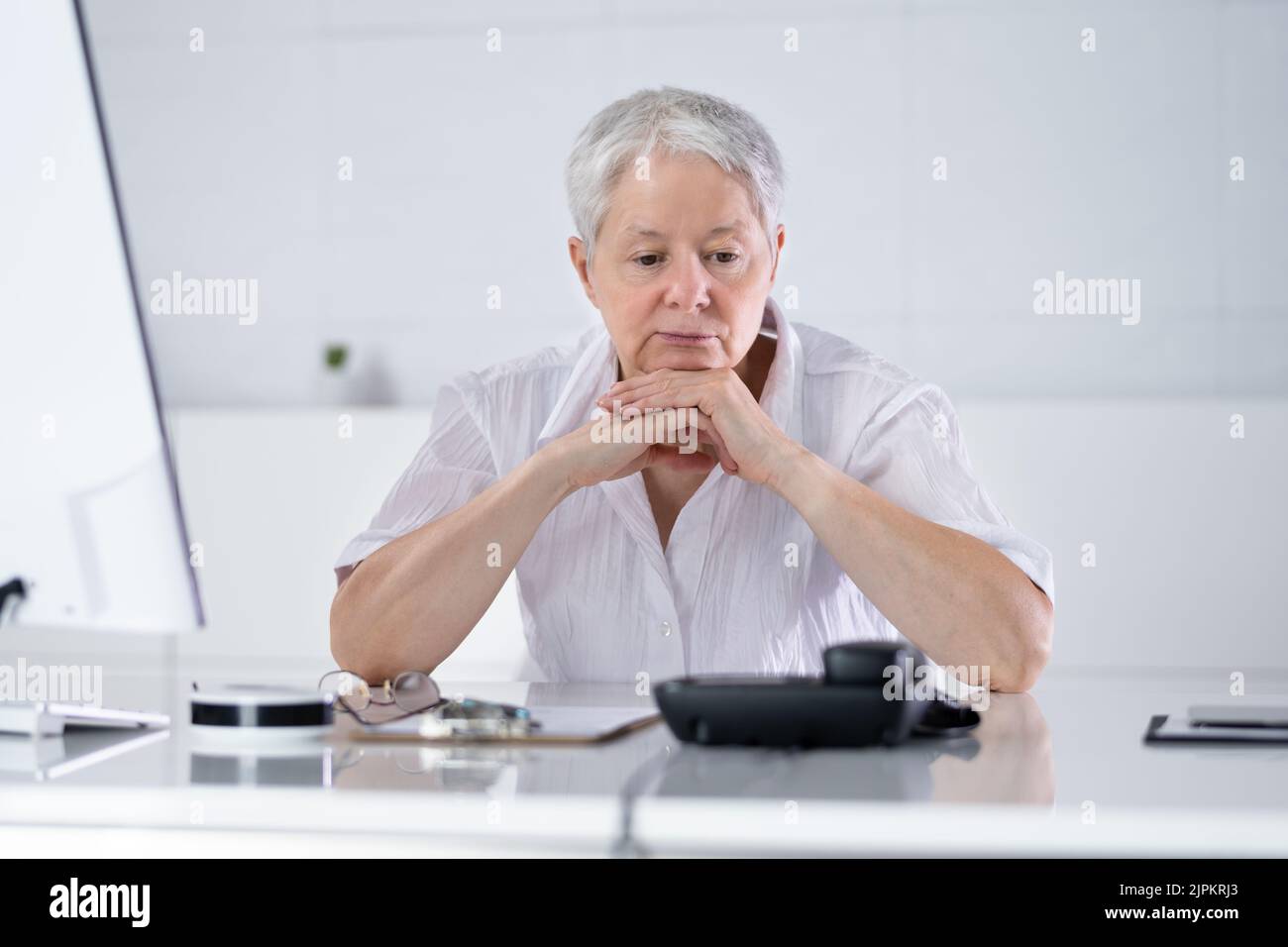 Waiting Landline Telephone Or Phone Call At Office Desk Stock Photo - Alamy