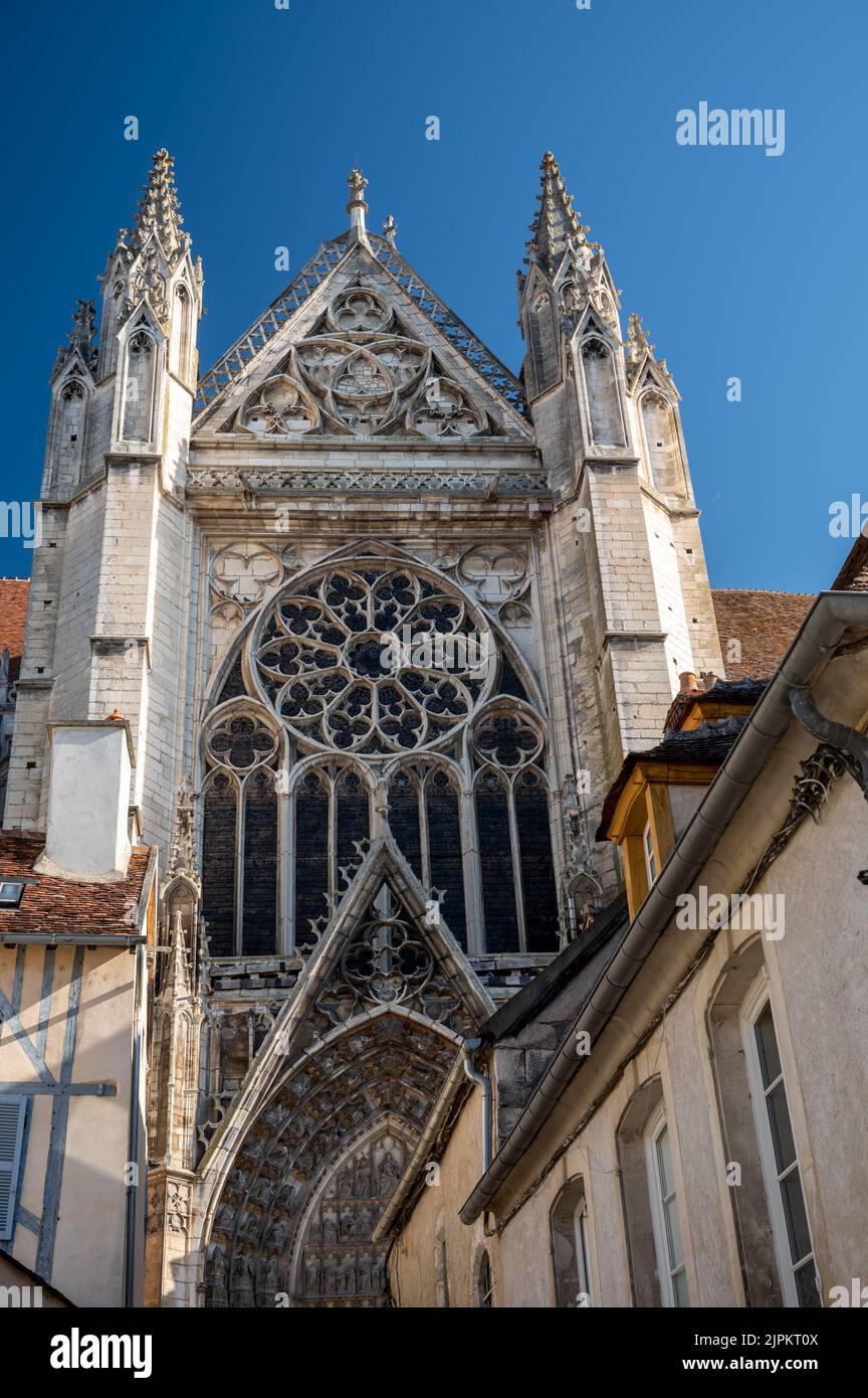 View on old streets and houses of Auxerre, medieval city on river Yonne ...