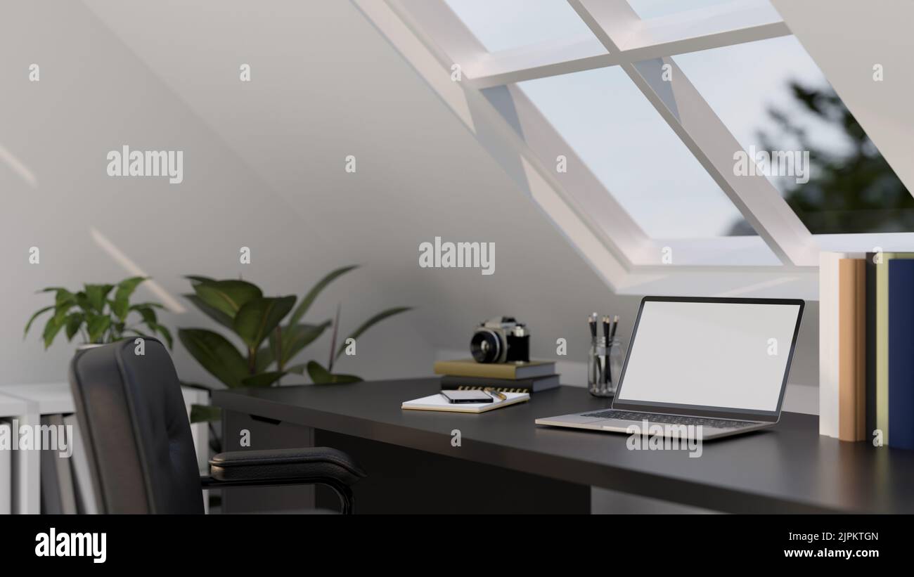 Modern contemporary home working space in home attic room interior ...