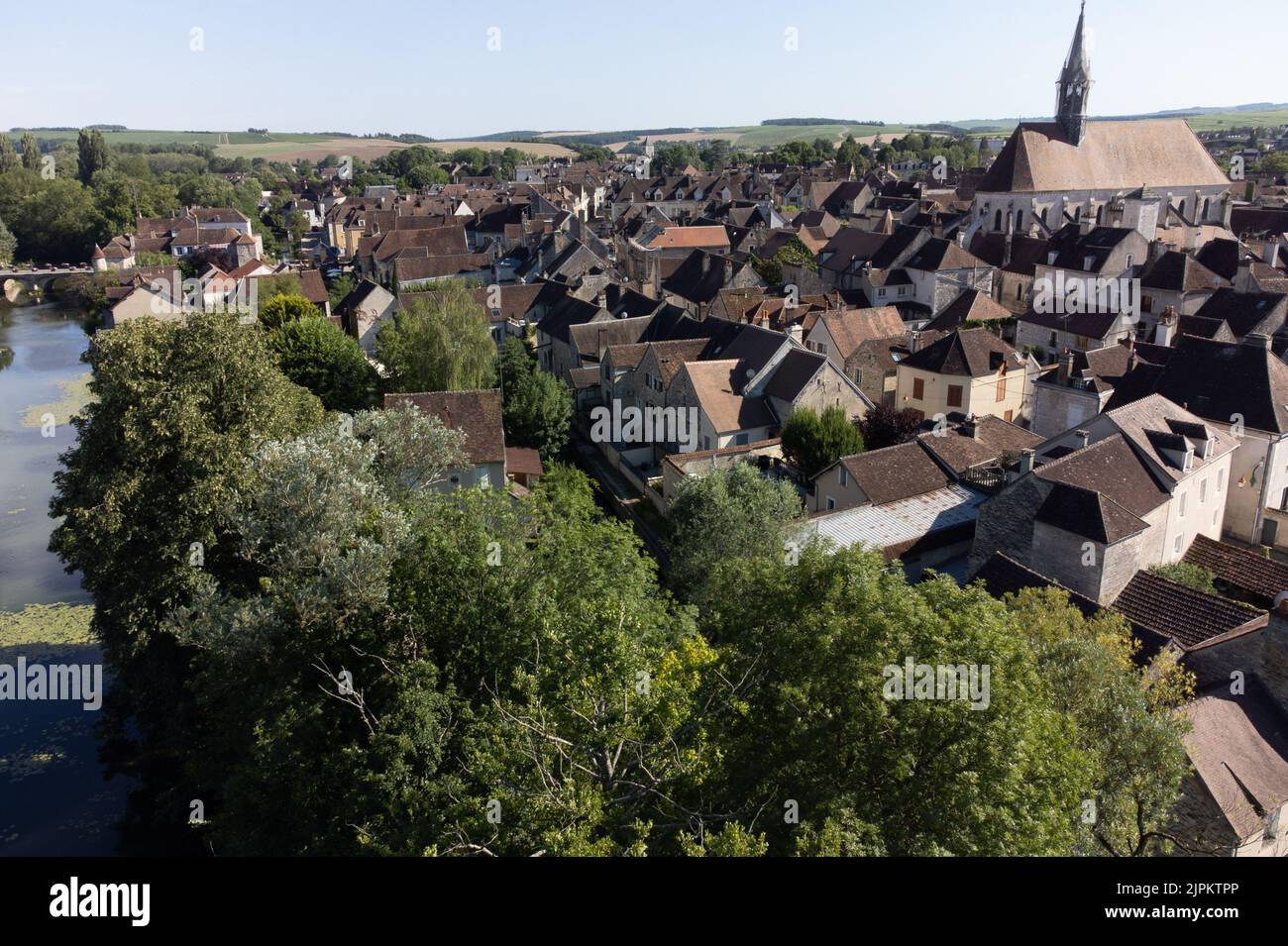 North of Burgundy wine making region, view on Chablis village with ...