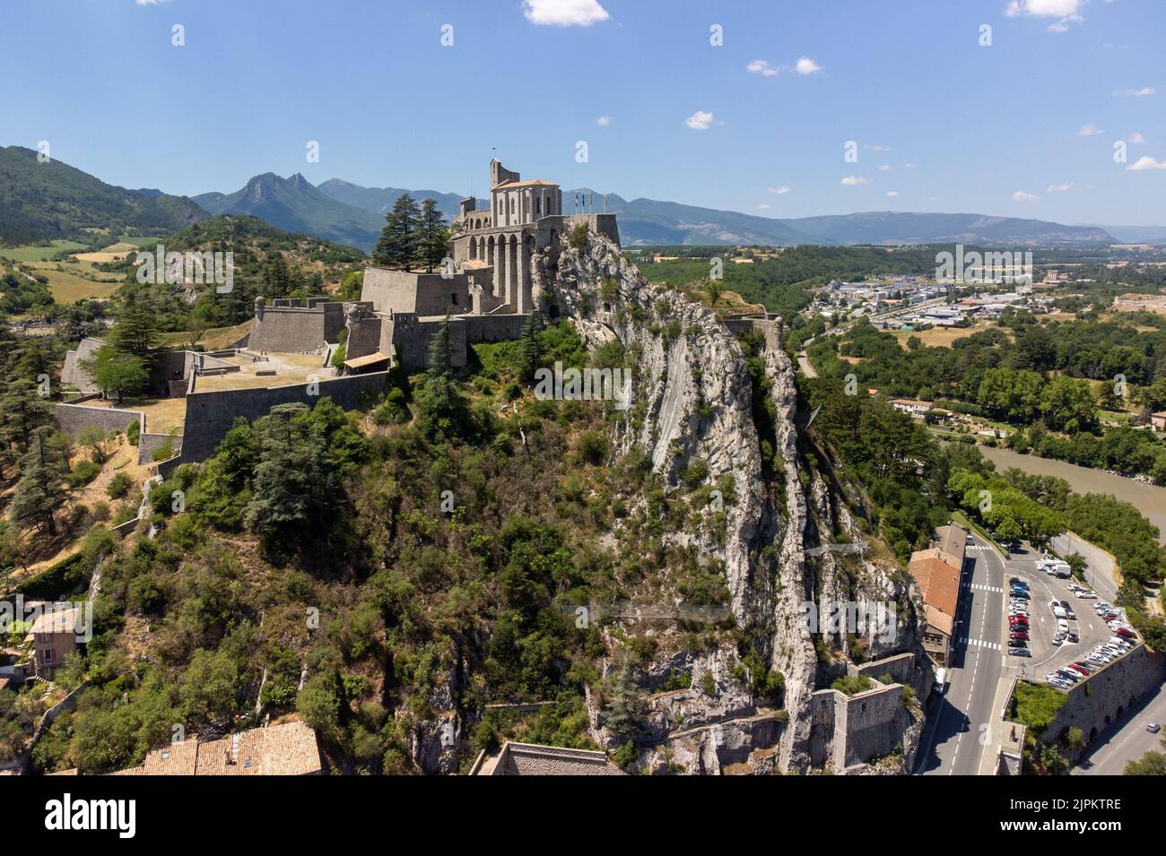 View on historical city Sisteron with river Durance, gates to Provence ...