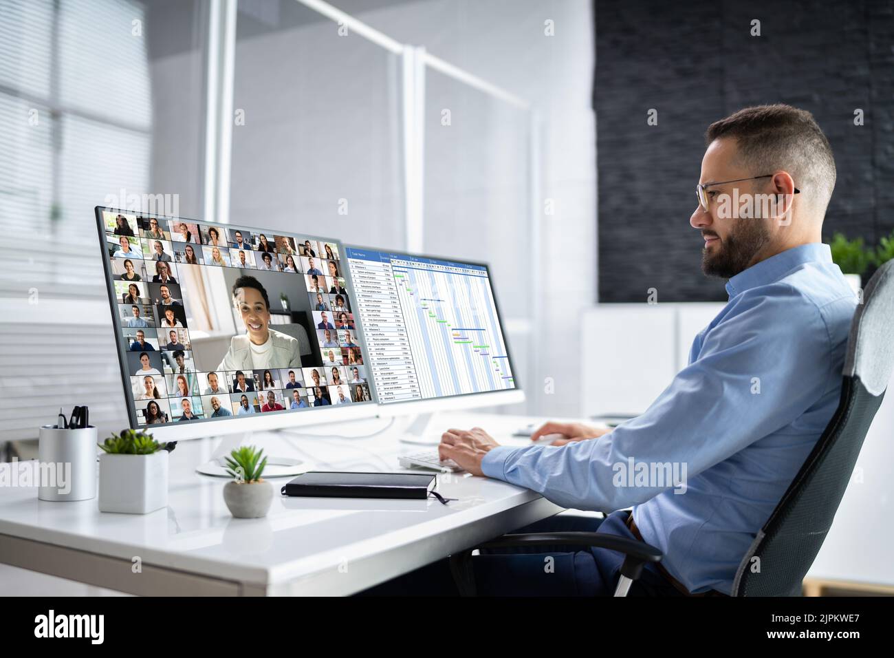 Office employee using videoconference hi-res stock photography and ...