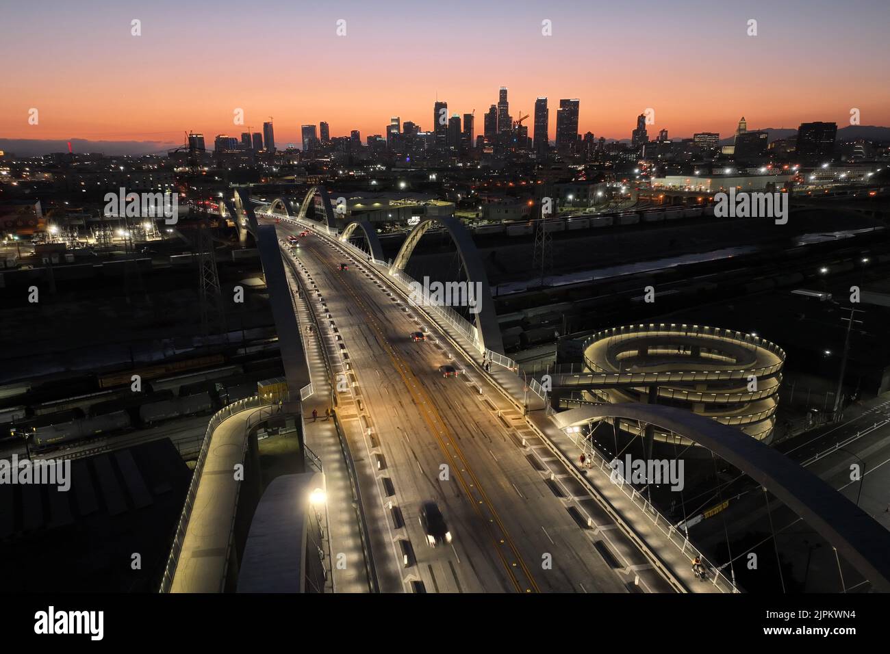 A general overall aerial view of the Sixth Street Bridge (6th St.), a ...
