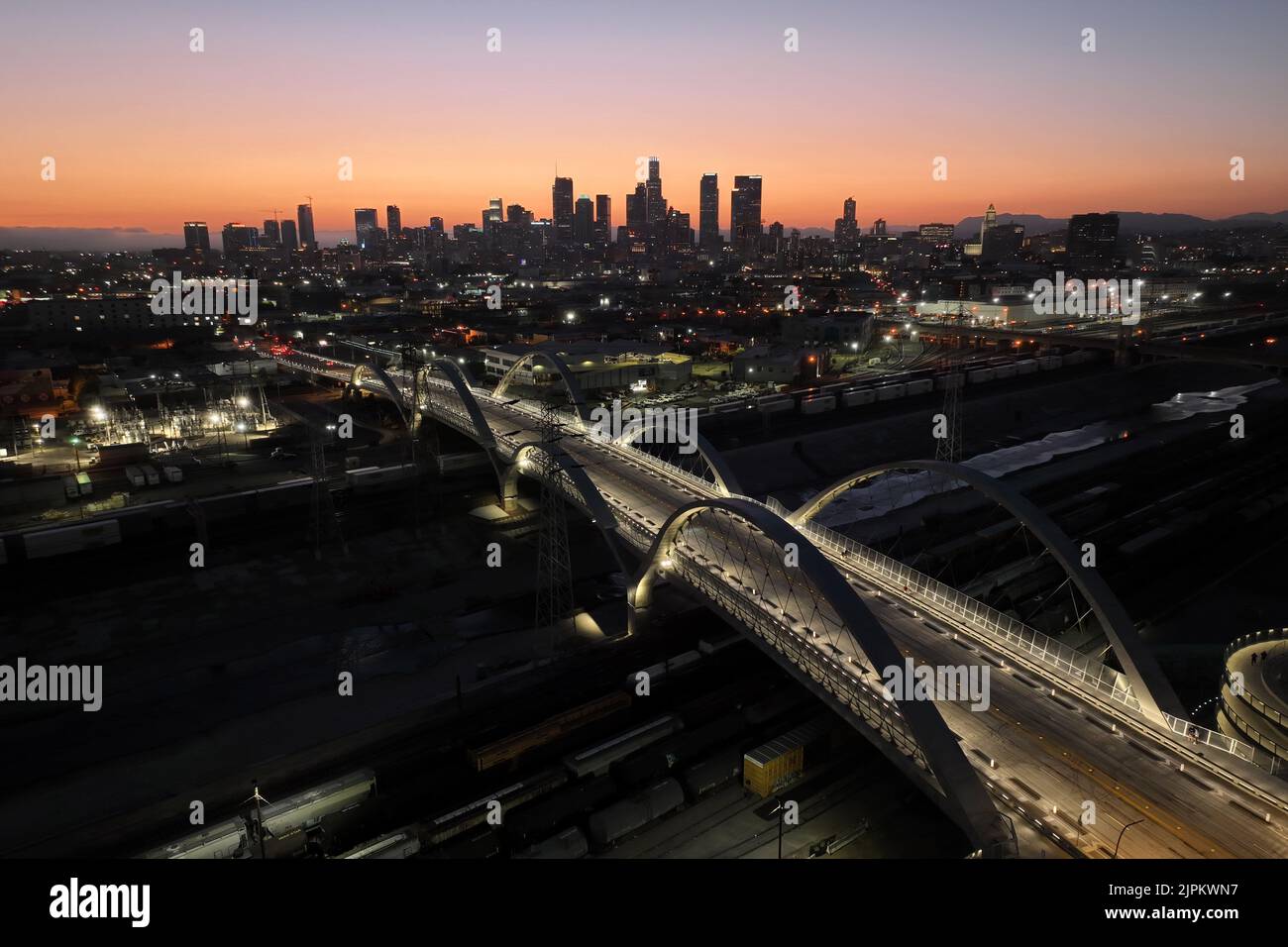 A general overall aerial view of the Sixth Street Bridge (6th St.), a ...