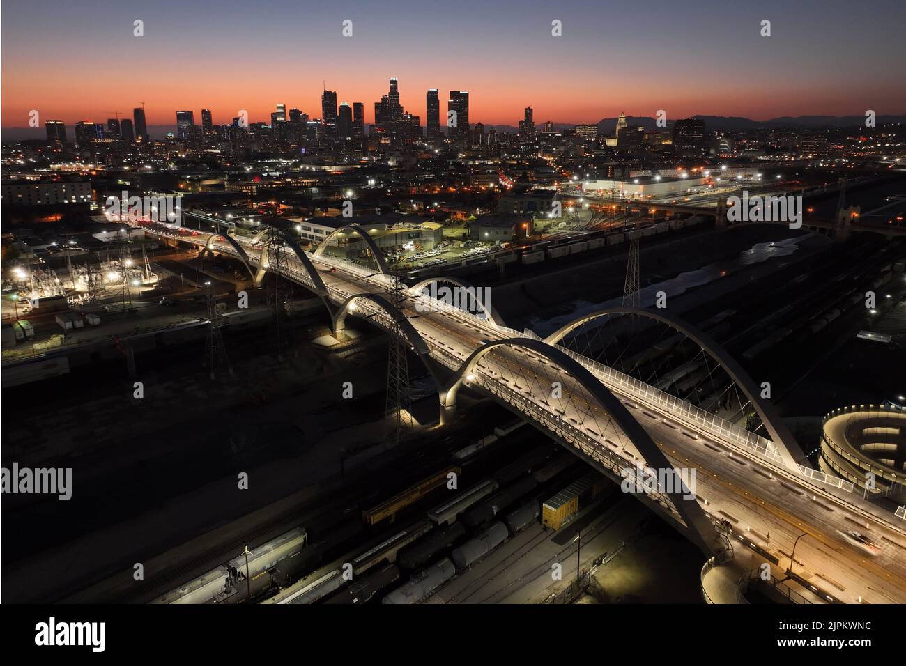A general overall aerial view of the Sixth Street Bridge (6th St.), a ...