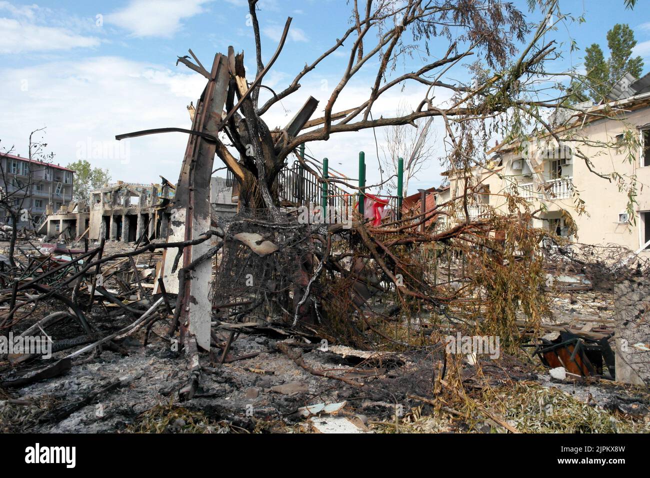 ZATOKA, UKRAINE - AUGUST 18, 2022 - Damage is pictured in Zatoka urban ...
