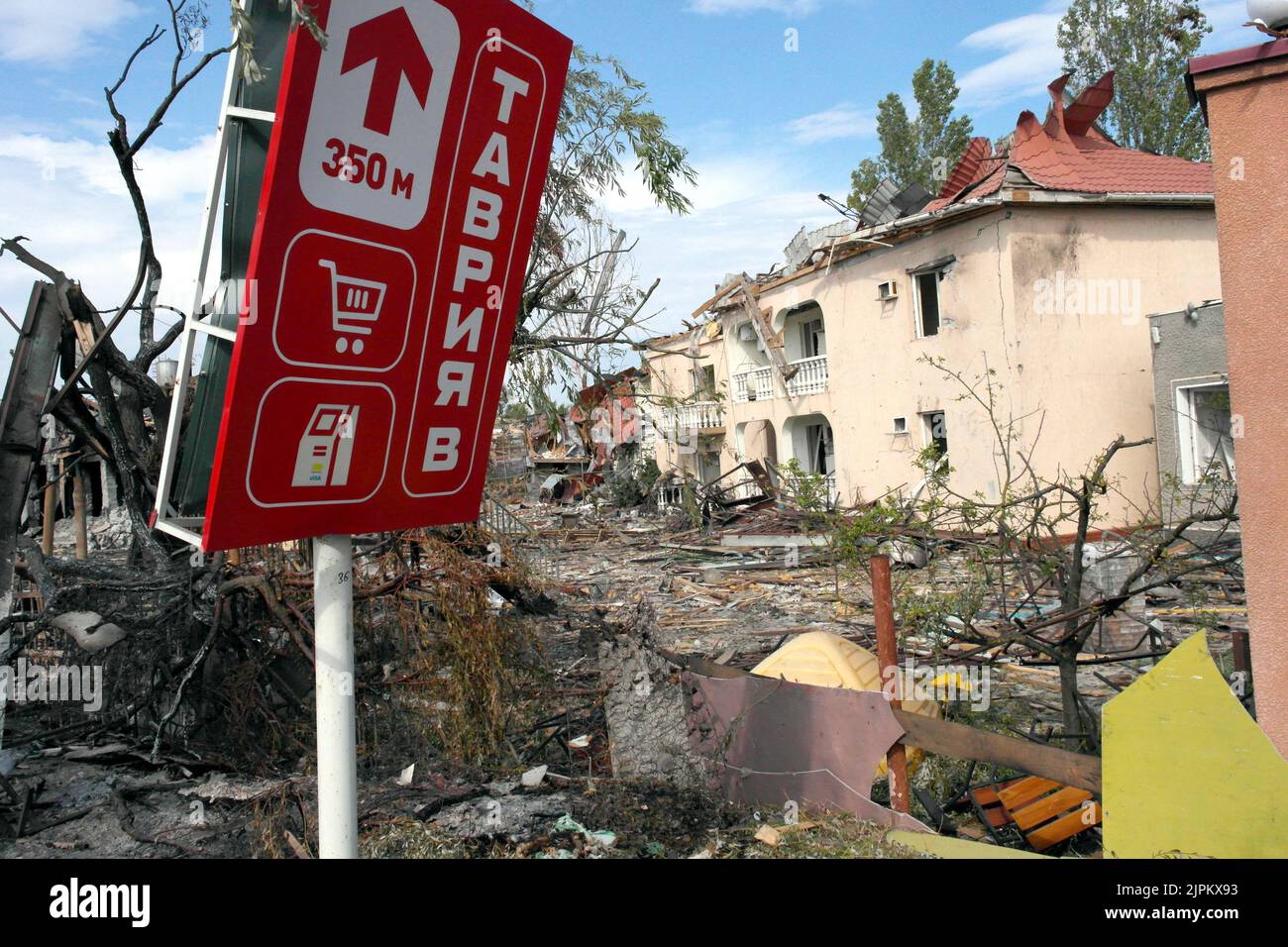 ZATOKA, UKRAINE - AUGUST 18, 2022 - Damage is pictured in Zatoka urban ...