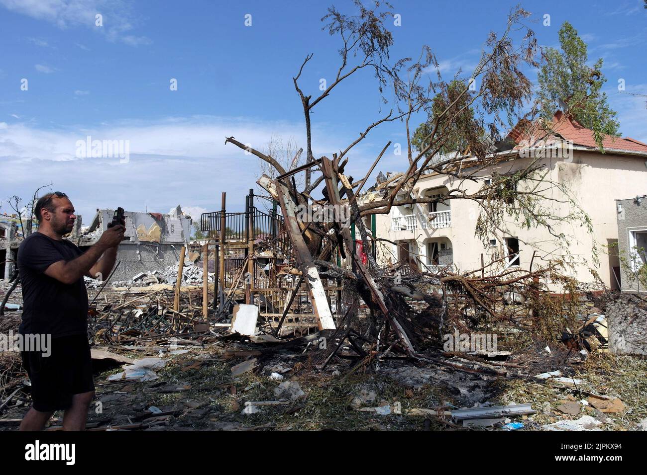 ZATOKA, UKRAINE - AUGUST 18, 2022 - Damage is pictured in Zatoka urban ...