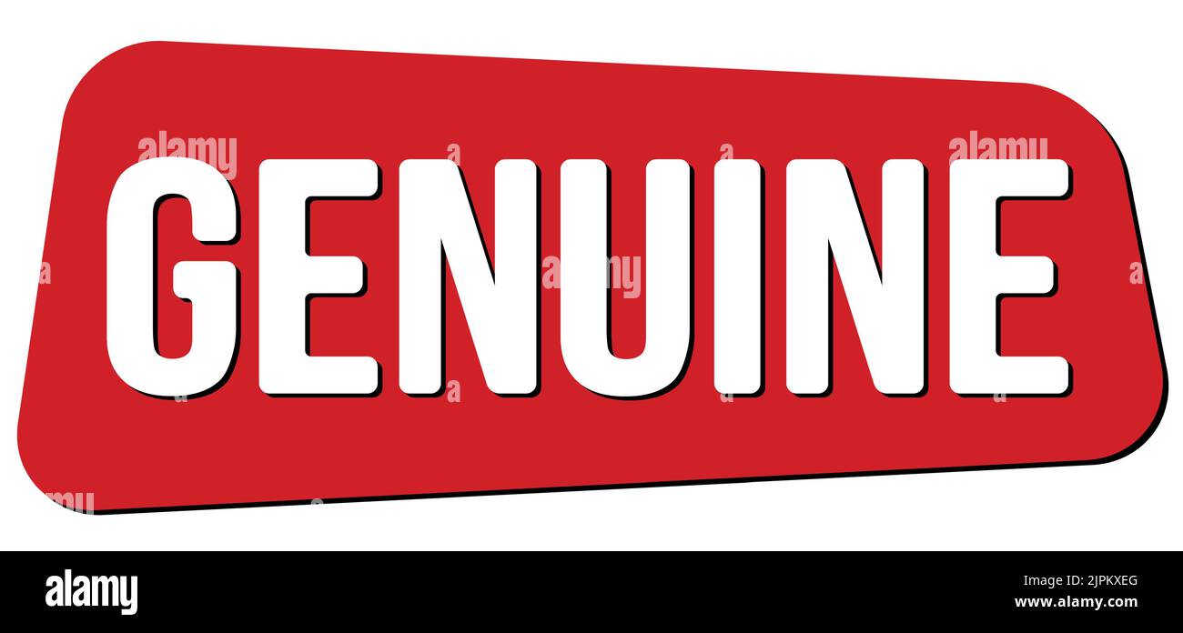 GENUINE text written on red trapeze stamp sign Stock Photo - Alamy