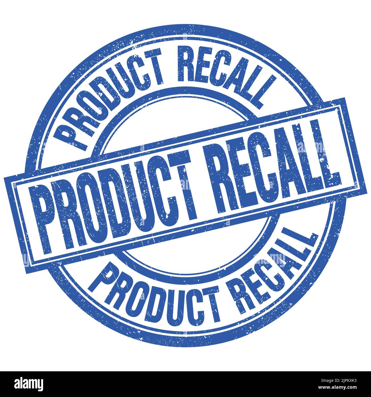 PRODUCT RECALL text written word on blue round stamp sign Stock Photo ...