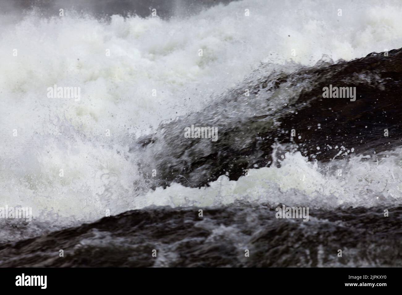 The Cascades of water in the big river. Powerful stream down the valley ...