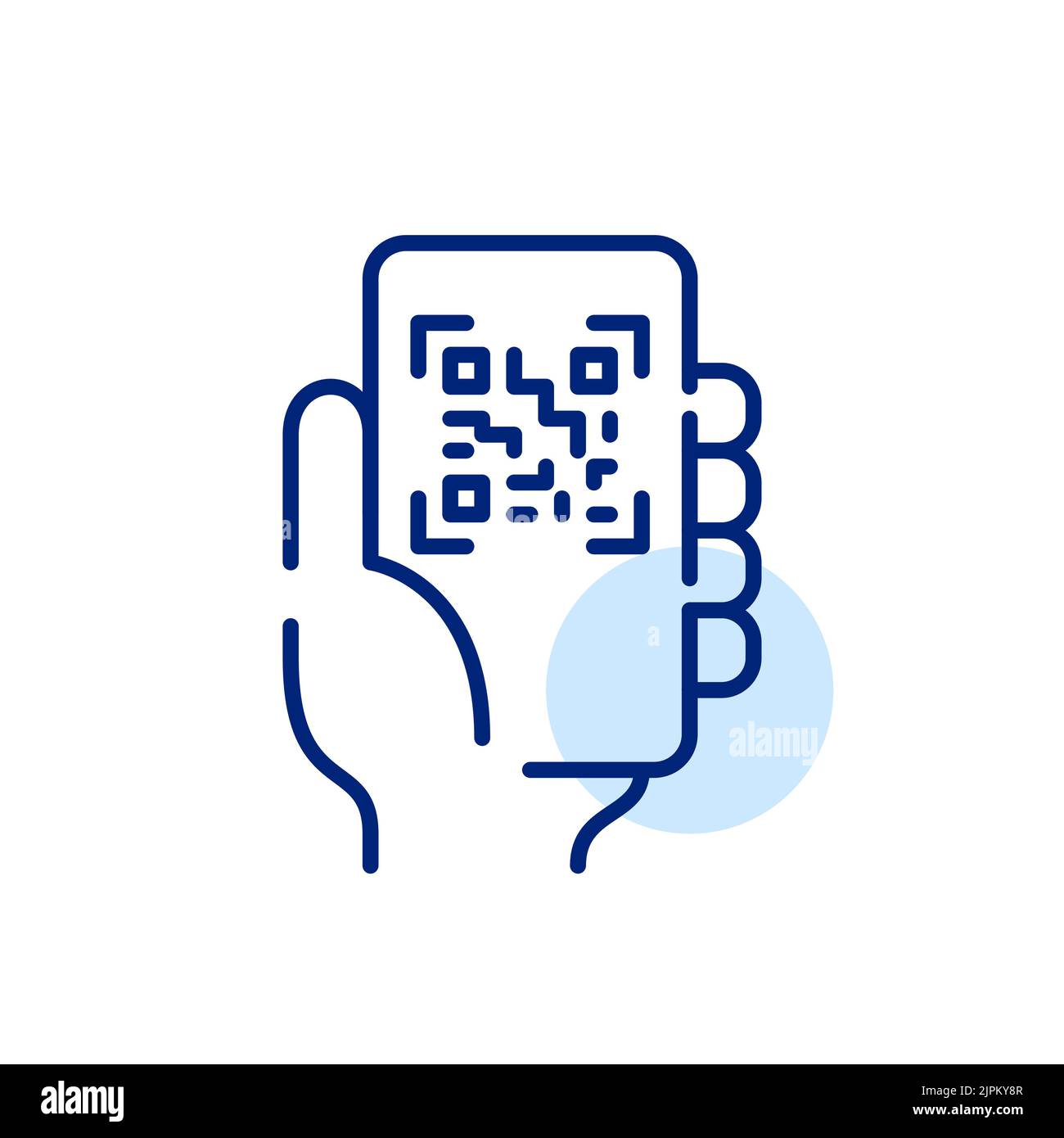 Hand holding a smartphone scanning qr code. Pixel perfect, editable ...