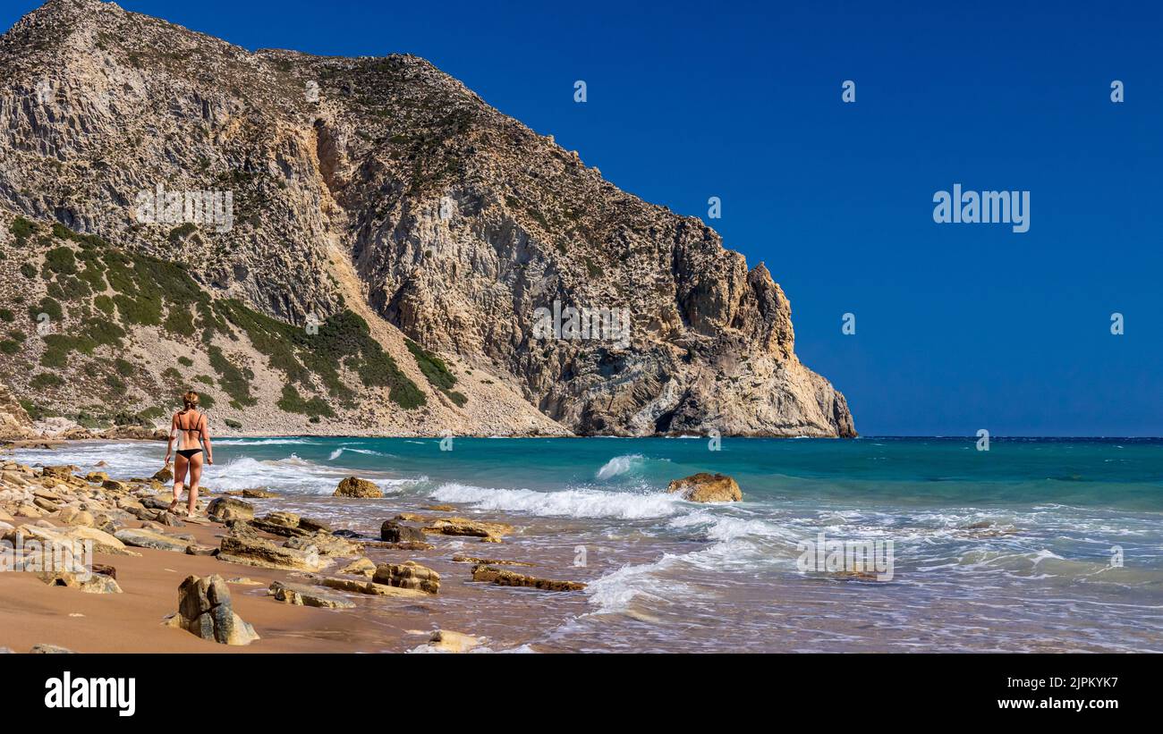 Beautiful day at the Kavo Paradiso beach in kos island, greece Stock ...