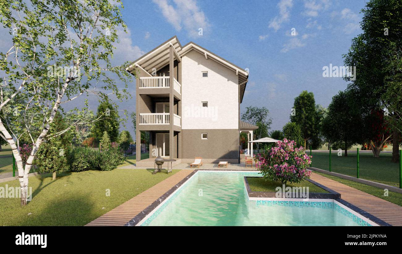 Impressive modern house with pool Stock Photo - Alamy