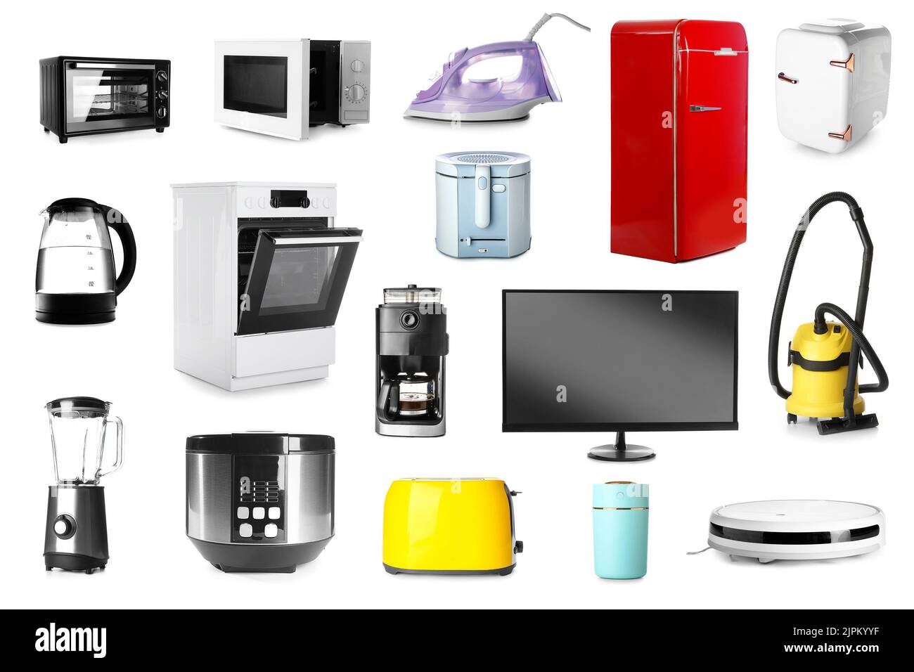 Set of different household appliances isolated on white Stock Photo - Alamy