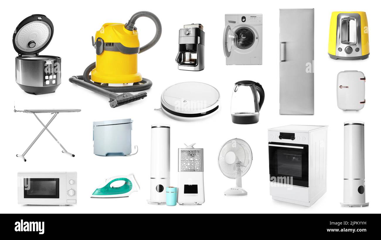 Set of different household appliances isolated on white Stock Photo - Alamy