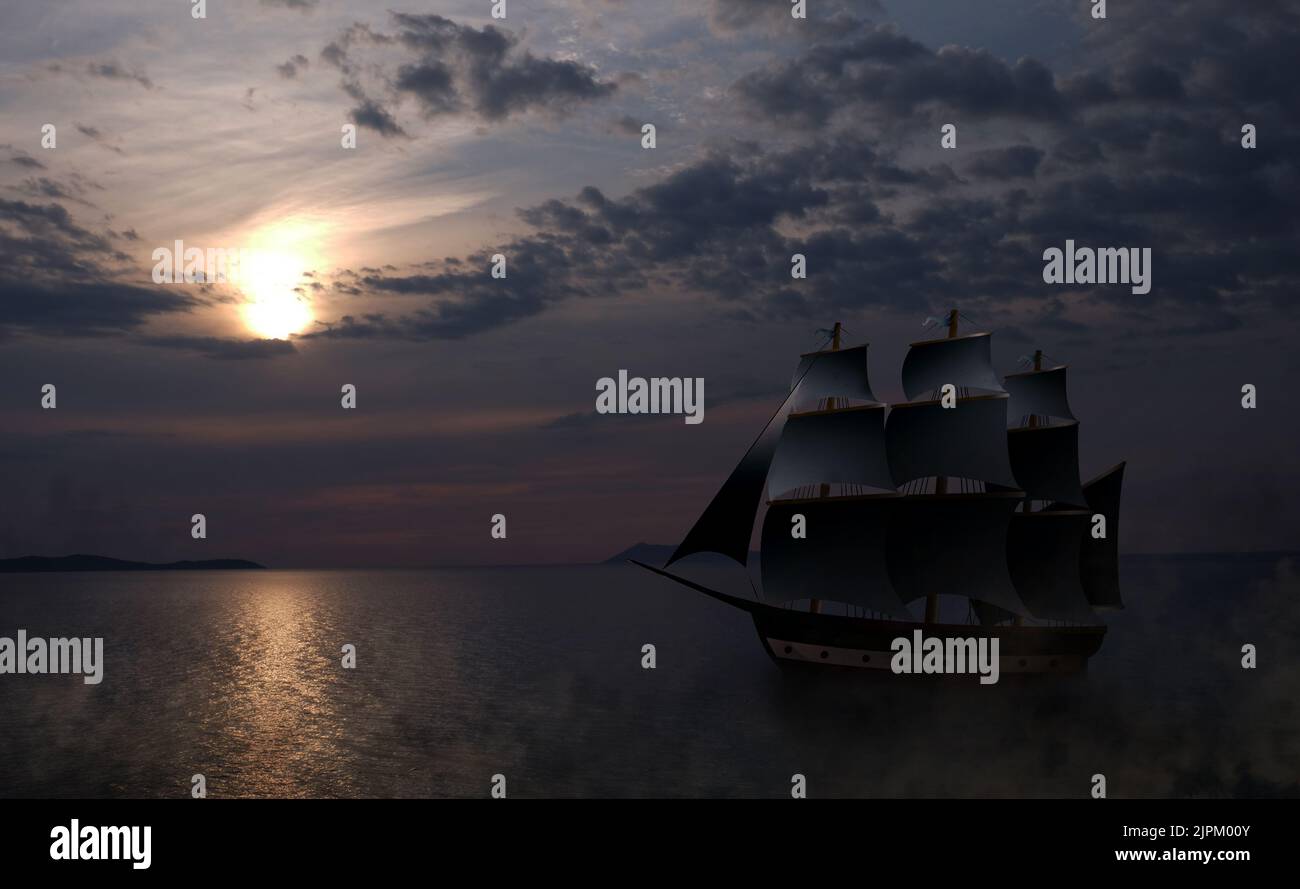 Sea moon pirate ship hi-res stock photography and images - Alamy