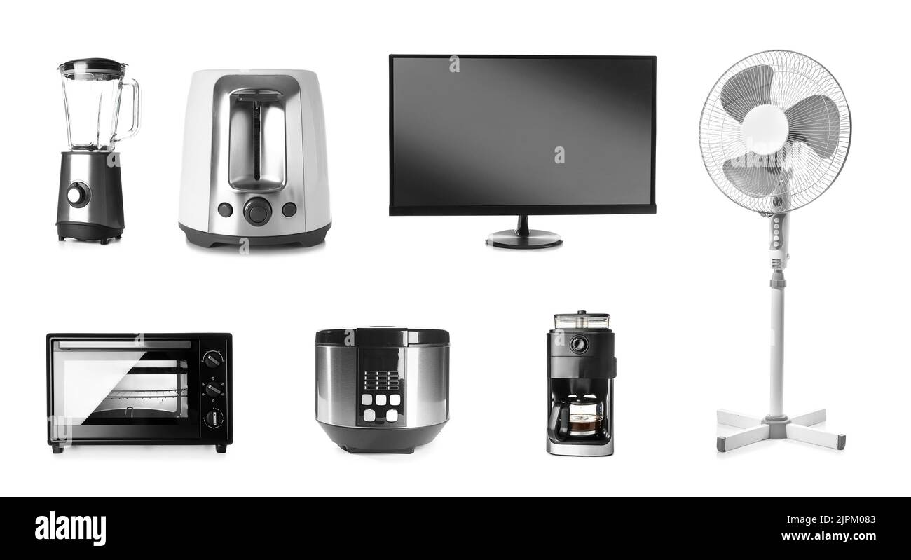 Set of different household appliances isolated on white Stock Photo - Alamy