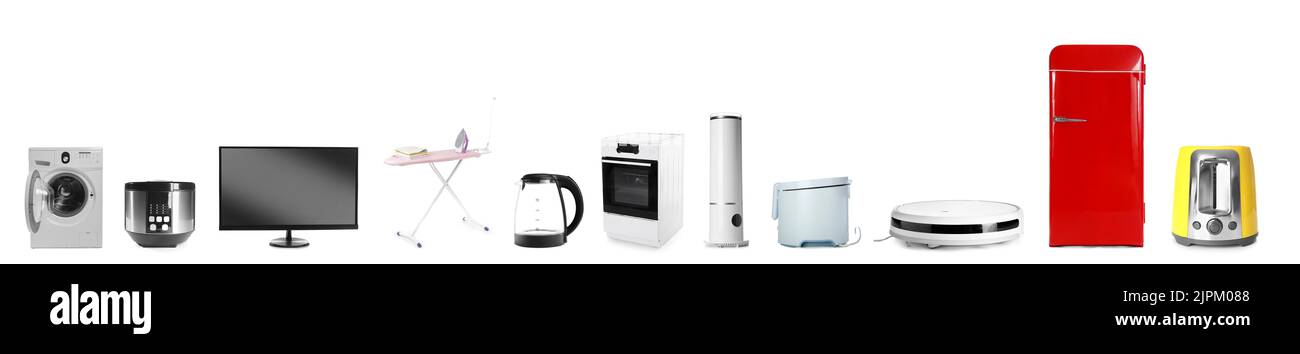 Set of different household appliances isolated on white Stock Photo - Alamy
