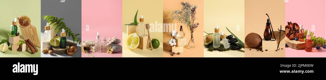 Collage with natural cosmetics and ingredients Stock Photo - Alamy