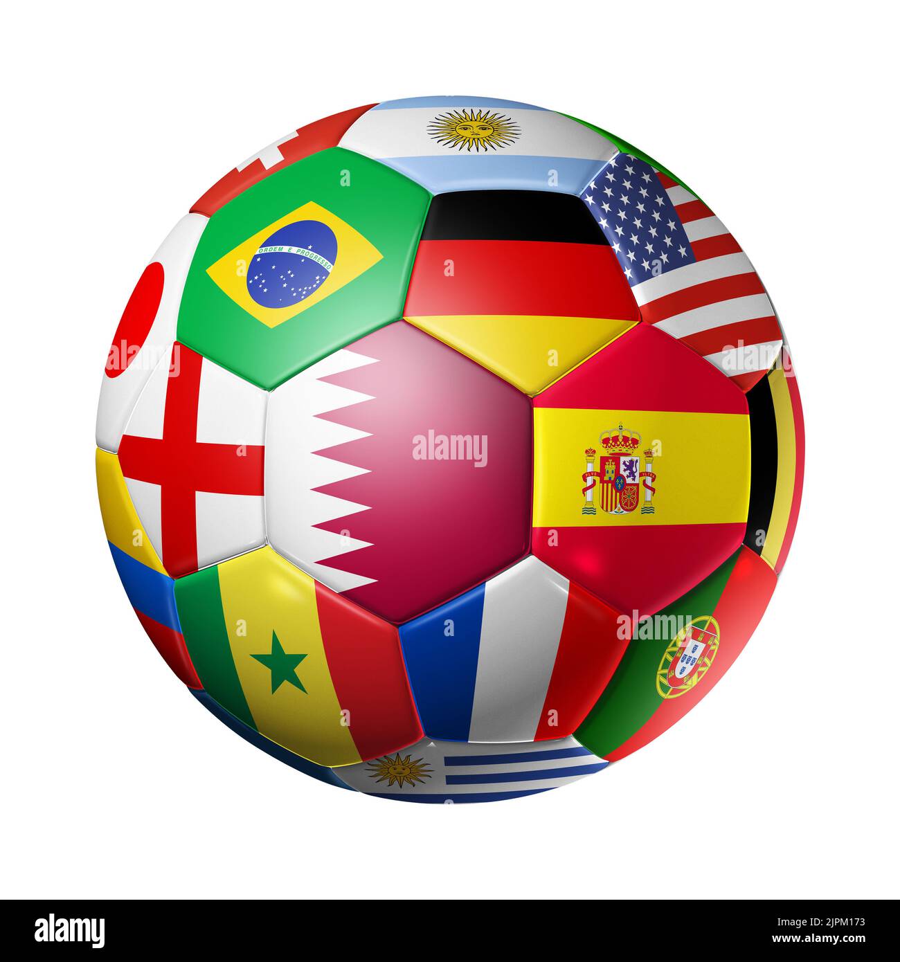 Football soccer ball with team national flags. Qatar 2022. 3D ...