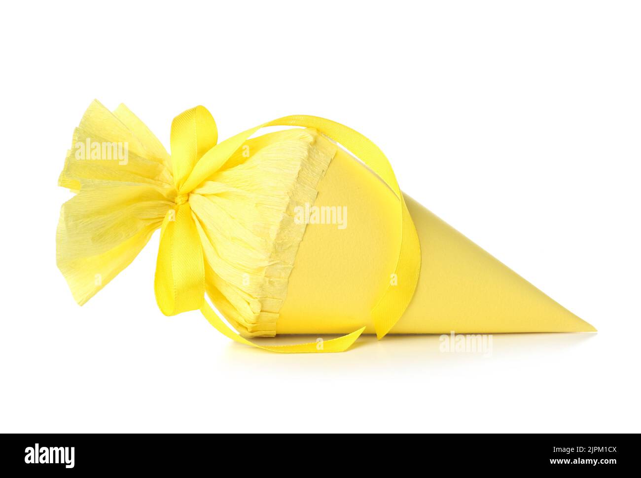 Yellow school cone on white background Stock Photo - Alamy