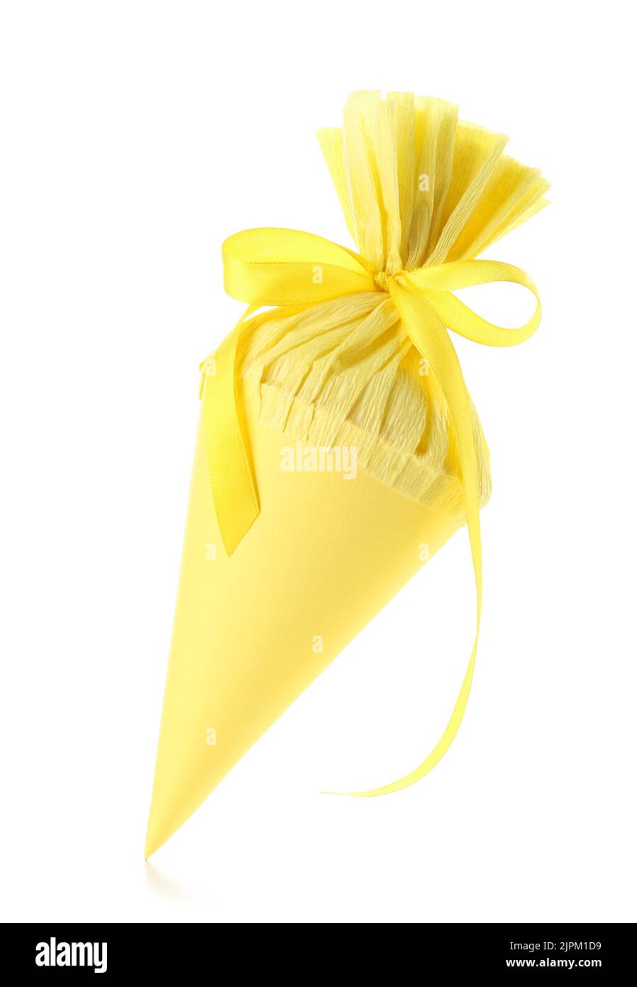 Yellow school cone on white background Stock Photo - Alamy
