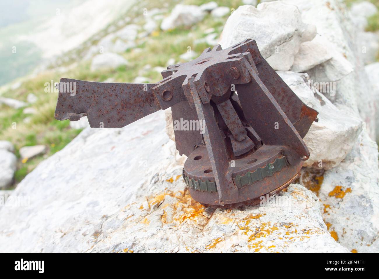 An old metal Mortar Fragmentation on white snow ground Stock Photo - Alamy