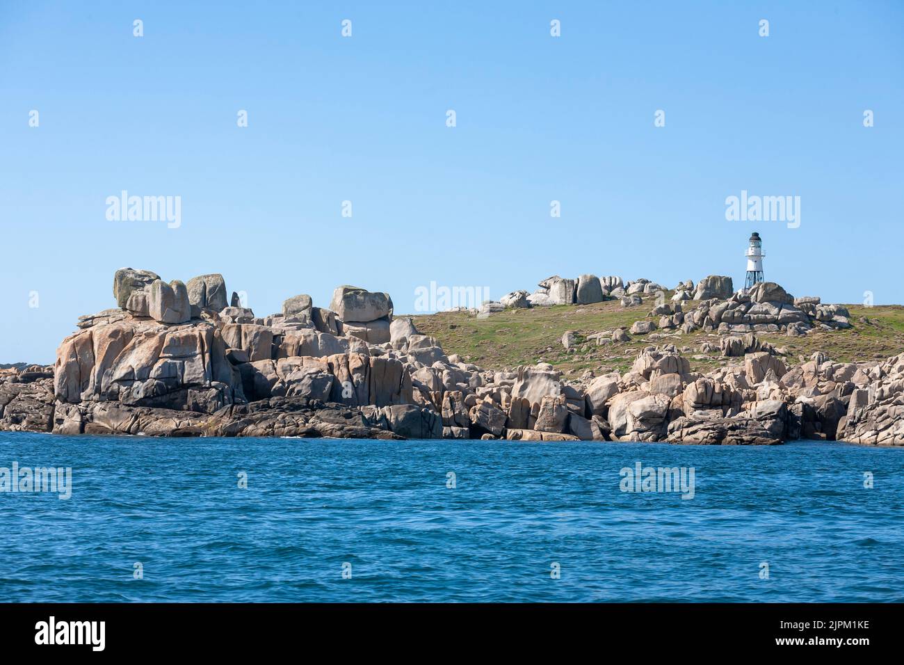 Peninnis Head lighthouse, St. Mary's, Isles of Scilly, UK, from a yacht ...